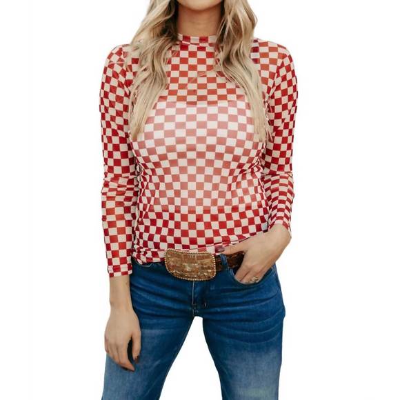 Sterling Kreek | Tops | New Sterling Kreek Checkered Mesh Long Sleeve Top In Burnt Orangecream ...